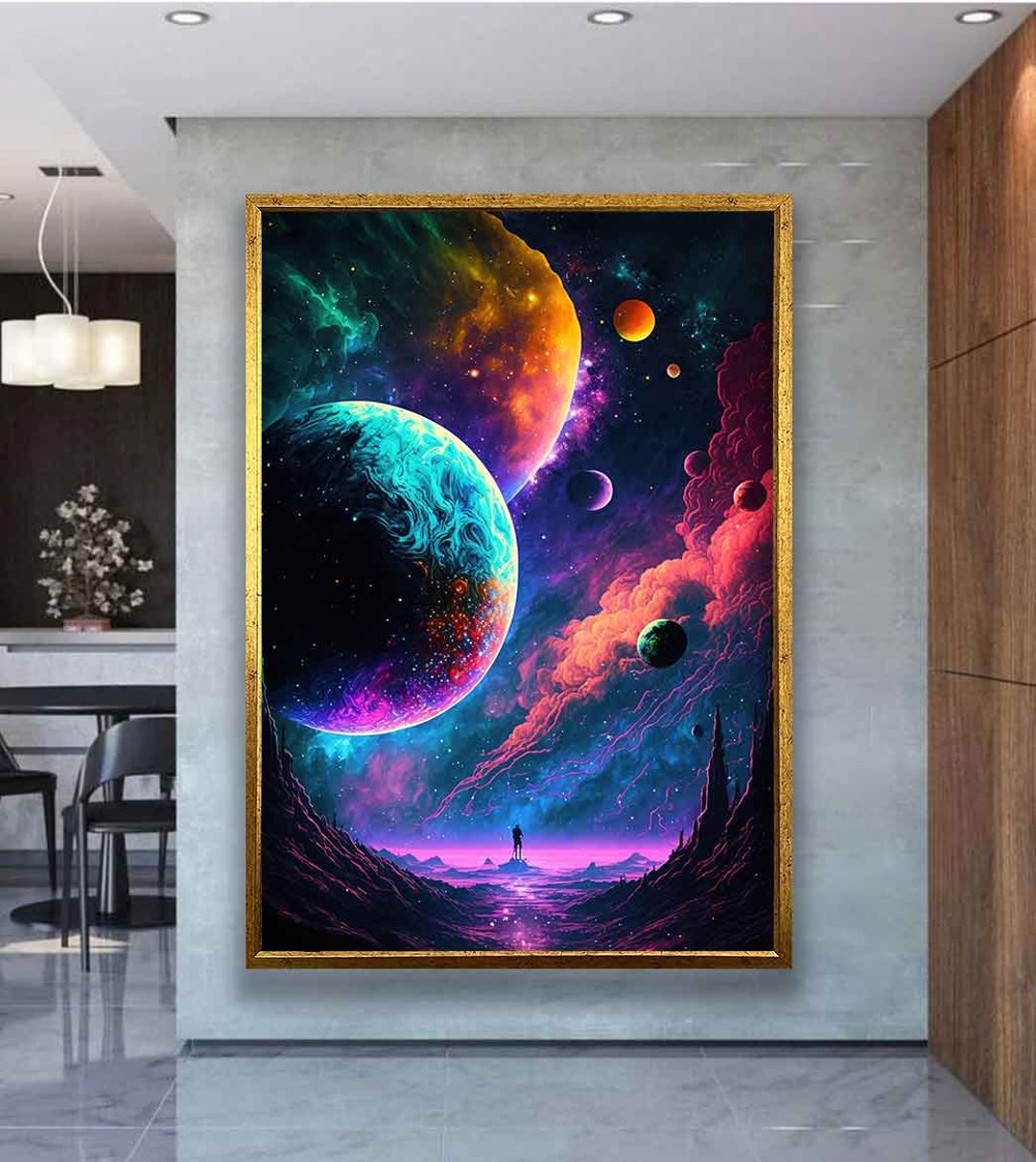 Painted Planets Canvas Print Art, Colorful Planets Canvas Wall Decor ...