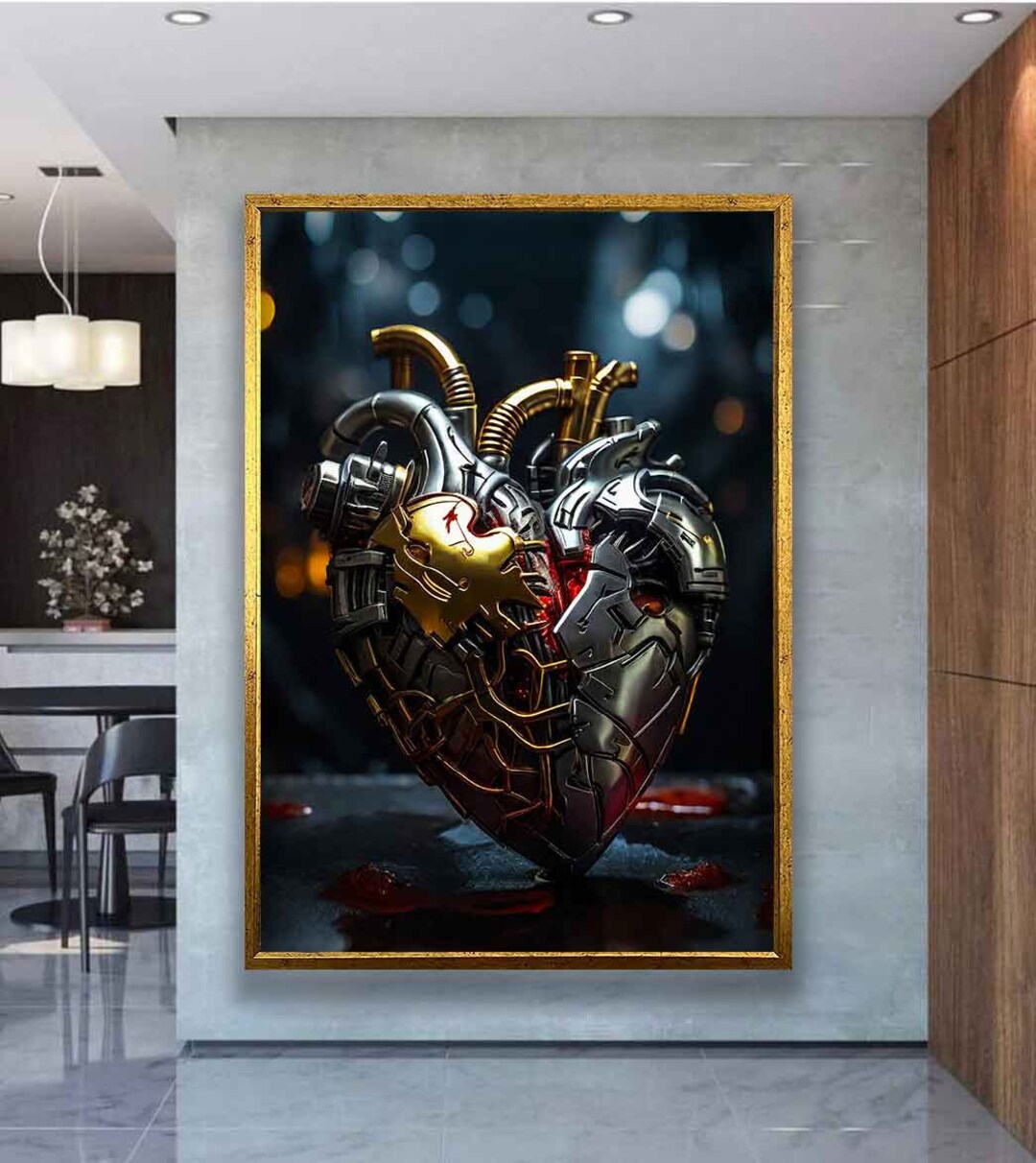 Chrome Heart Canvas Print Art, Iron Heart Canvas Wall Decor, Motorcycle ...