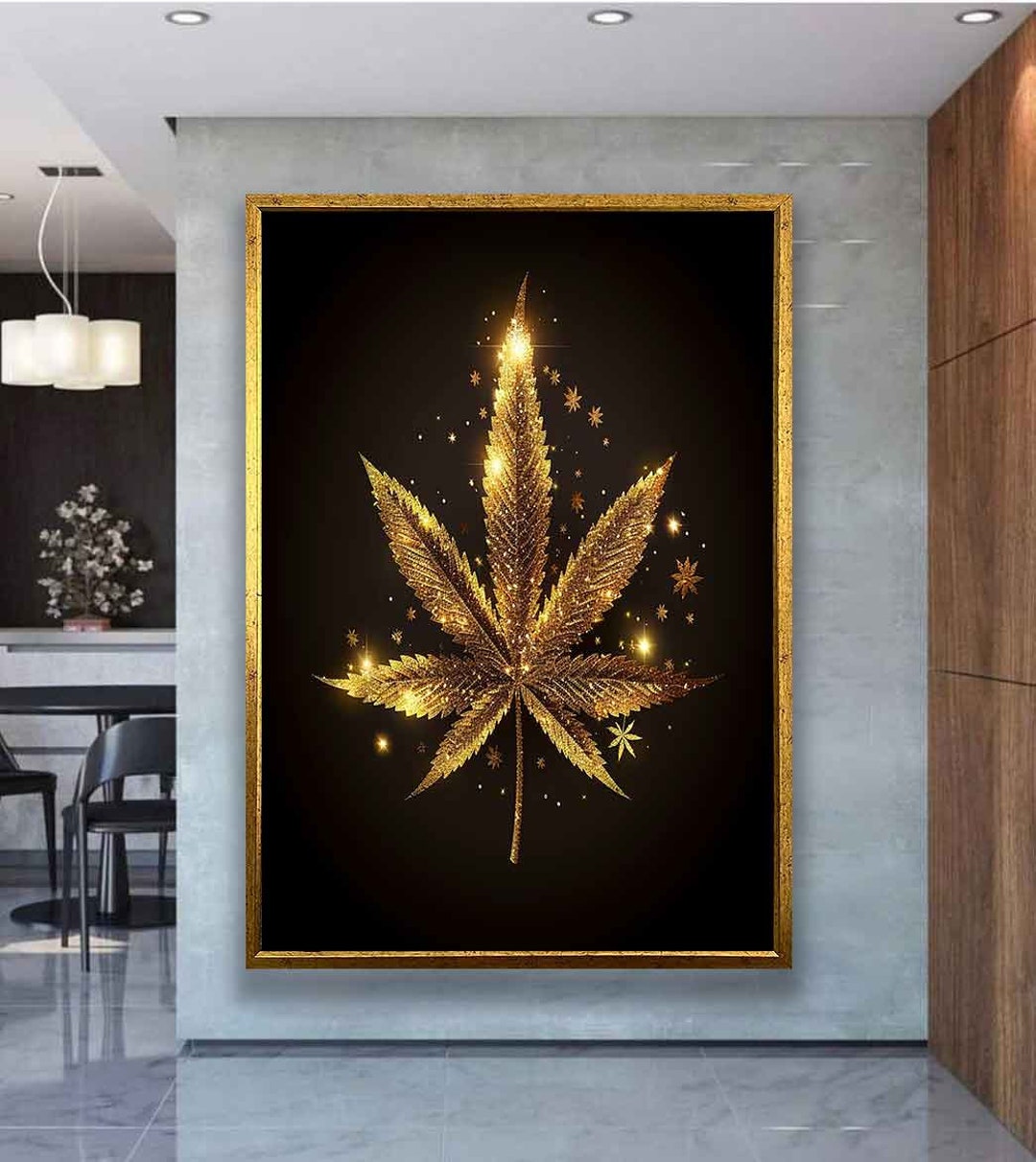 Golden Marijuana Canvas Print Art, Super Marijuana Canvas Wall Decor ...