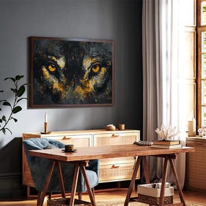 Intense Wolf Portrait With Mesmerizing Orange Eyes, Wild Animal Art ...
