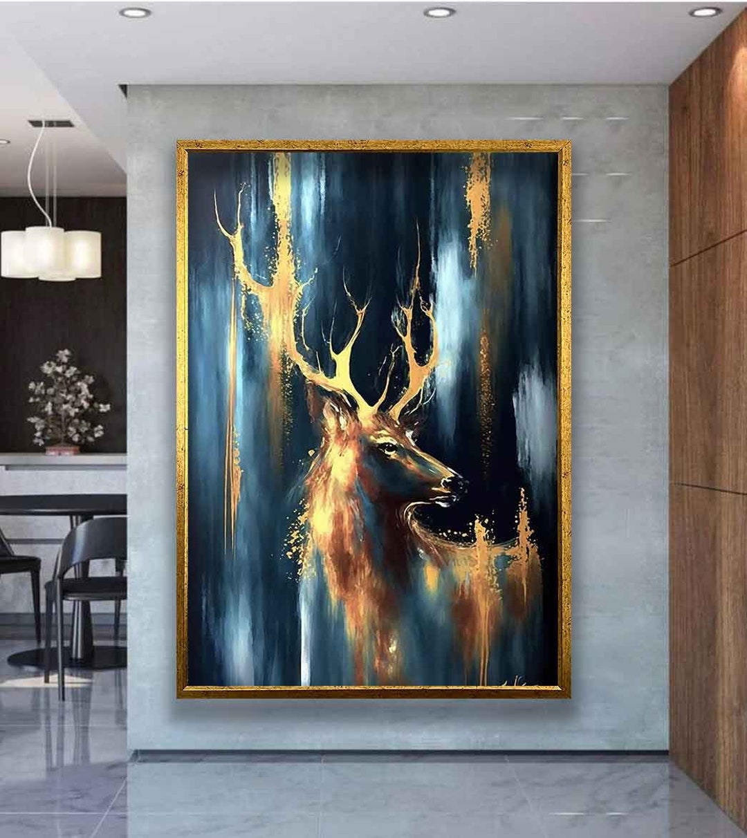 Deer Canvas Painting, Reindeer Canvas Wall Decor, Abstract Deer Canvas ...