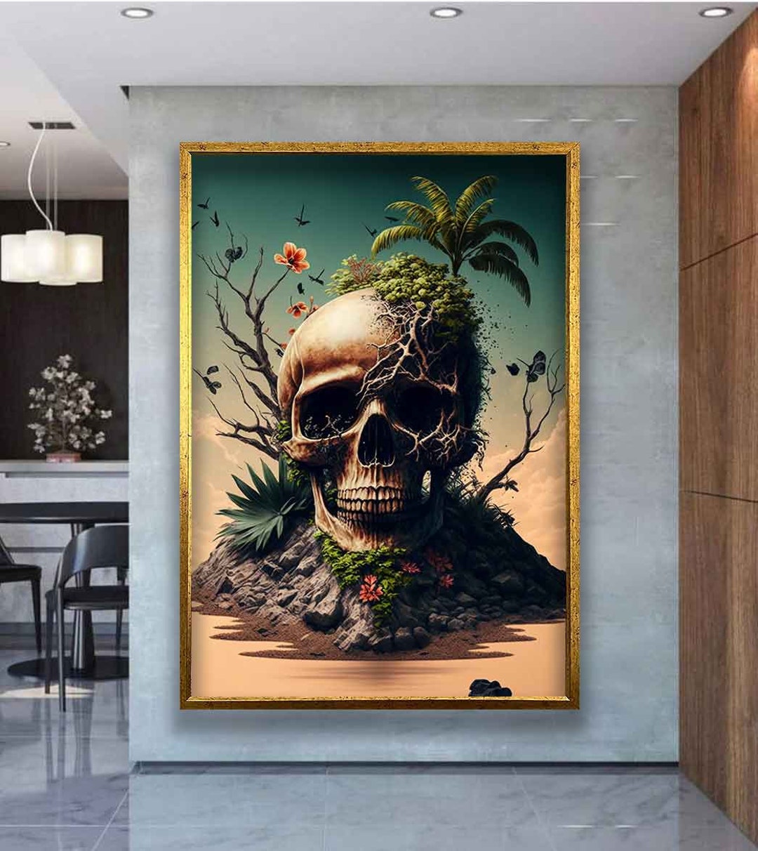 Tropical Skull Canvas Painting Wall Decoration, Skull Island Canvas ...