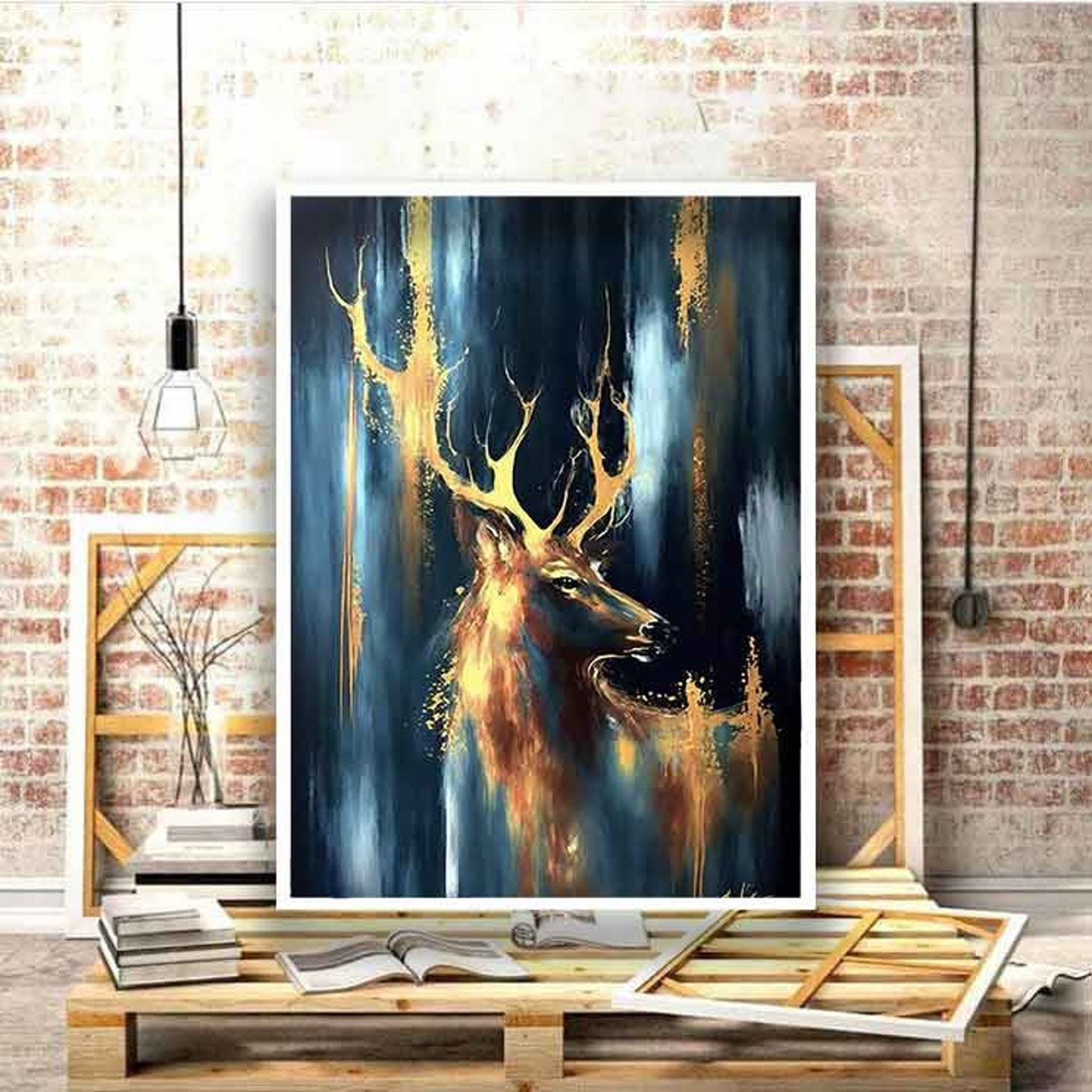 Deer Canvas Painting, Reindeer Canvas Wall Decor, Abstract Deer Canvas ...