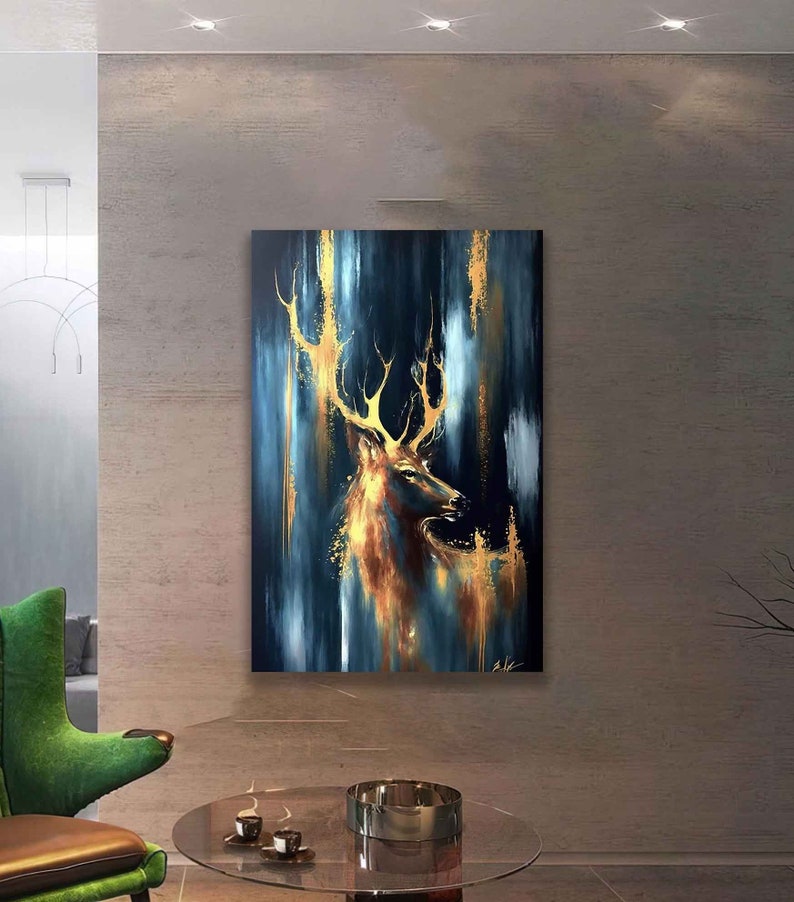 Deer Canvas Painting, Reindeer Canvas Wall Decor, Abstract Deer Canvas ...