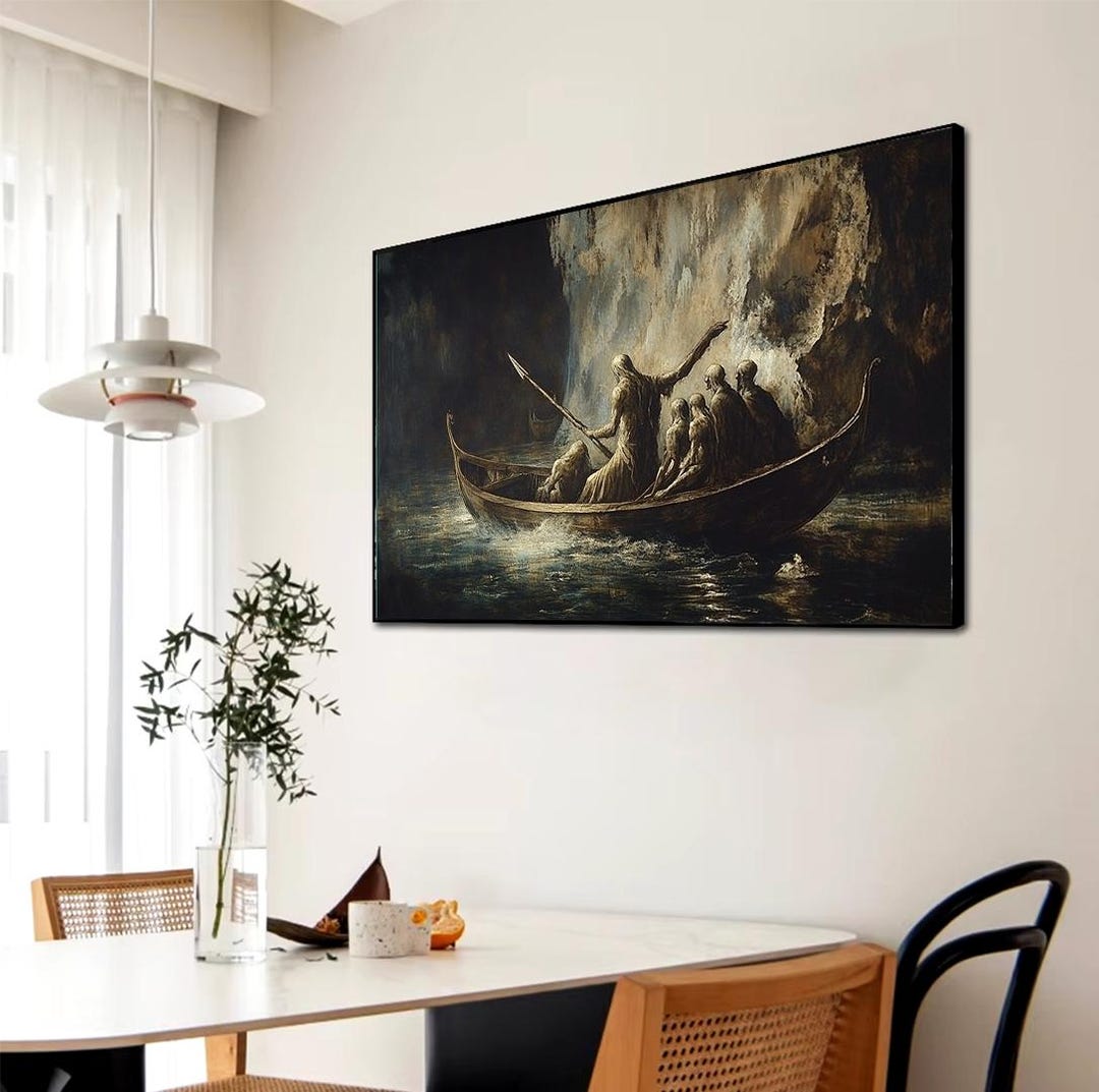 Mysterious Gothic Boat Journey Canvas Wall Art Atmospheric and Mythical ...