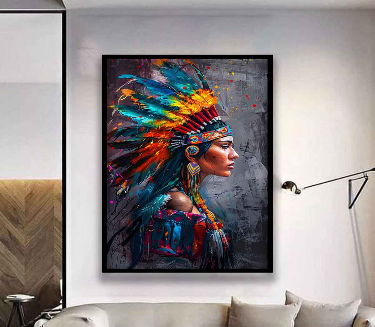 Native American Woman Canvas Painting, Colorful Beautiful Woman Canvas ...
