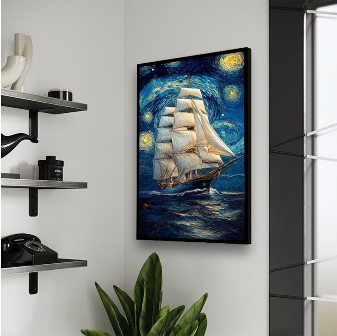 Van Gogh-inspired Sailing Ship Canvas Classic Nautical Wall Art, Starry ...