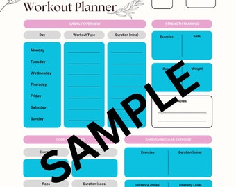 Weekly Workout Planner Printable, Track Your Workouts - Etsy