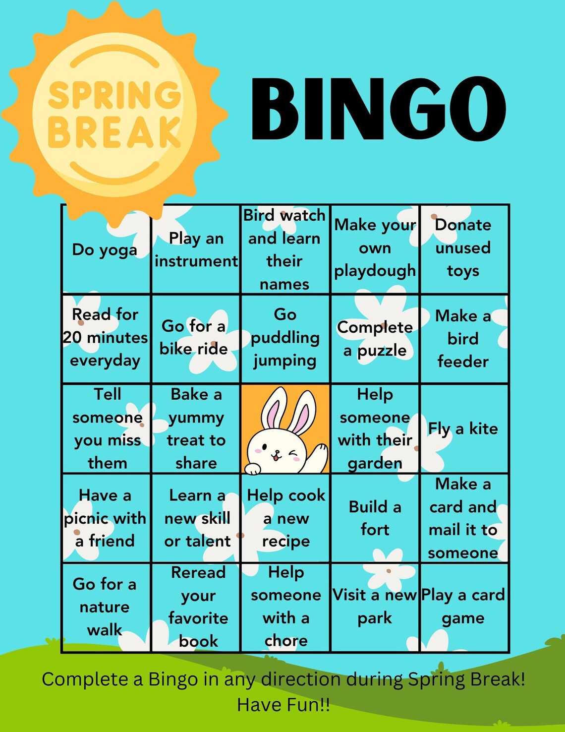 Spring Break Bingo Board for Kids - Etsy