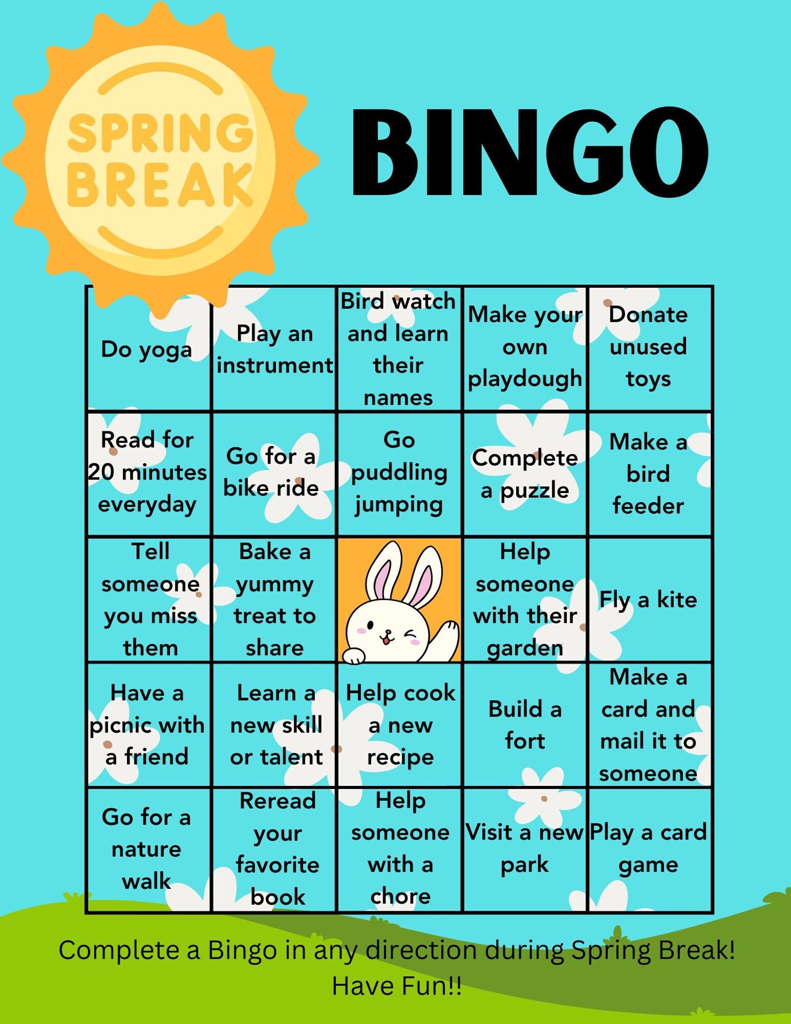 Spring Break Bingo Board for Kids - Etsy