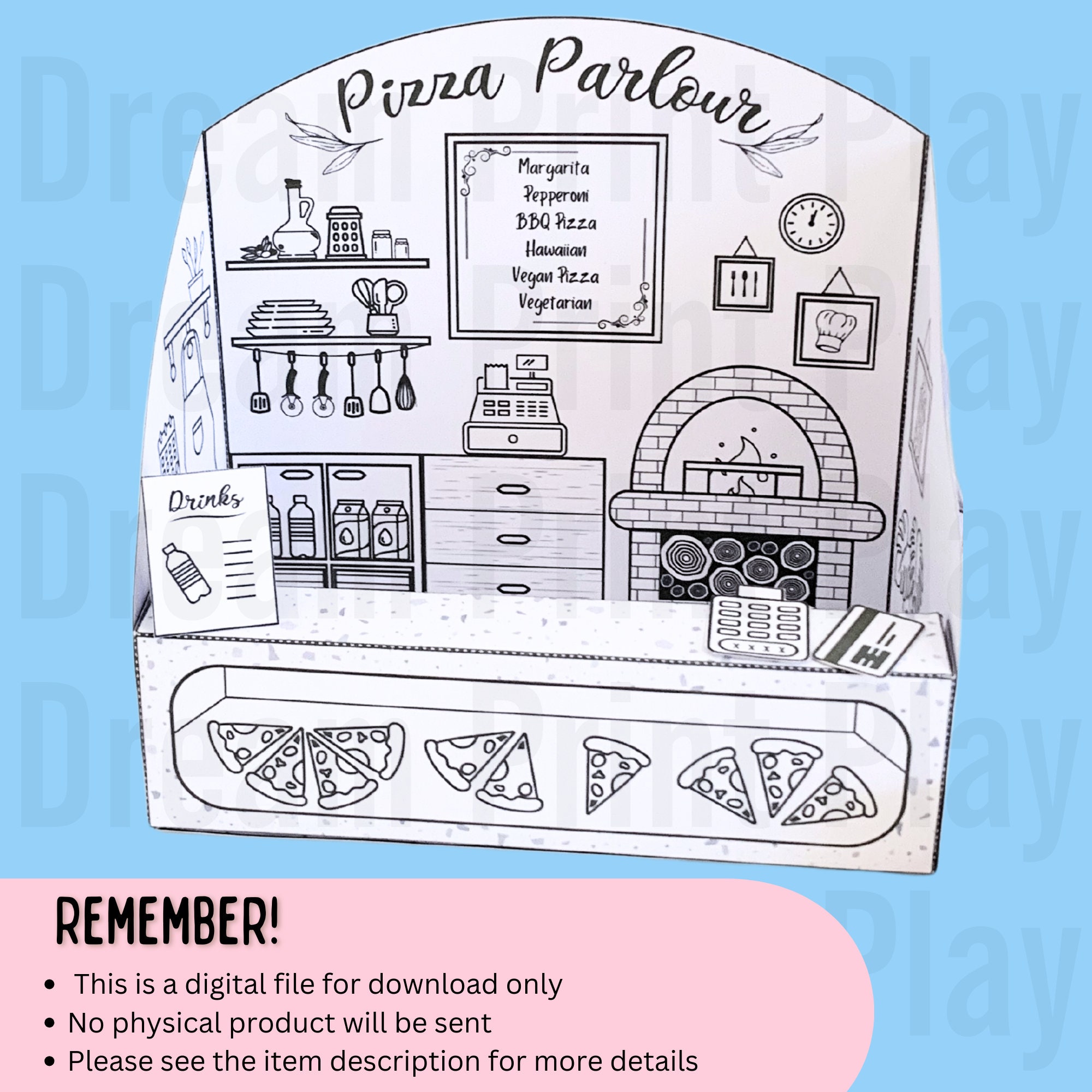 Mini Pizza Parlour Kiosk Paper Toy Scene Printable PDF Digital Download ...