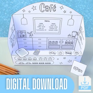 Cafe Kiosk Paper Toy Scene Printable PDF Digital Download DIY Print ...