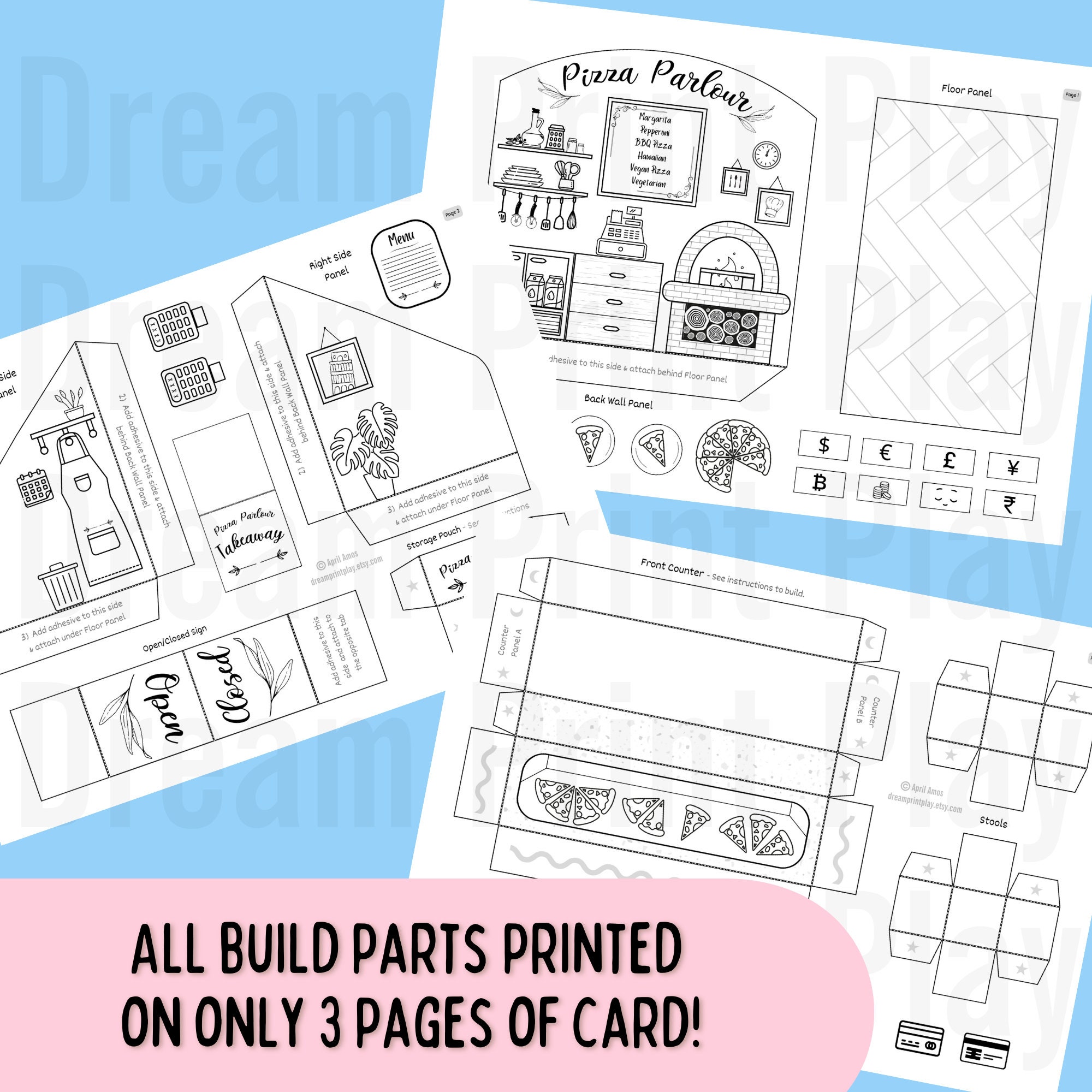 Mini Pizza Parlour Kiosk Paper Toy Scene Printable PDF Digital Download ...