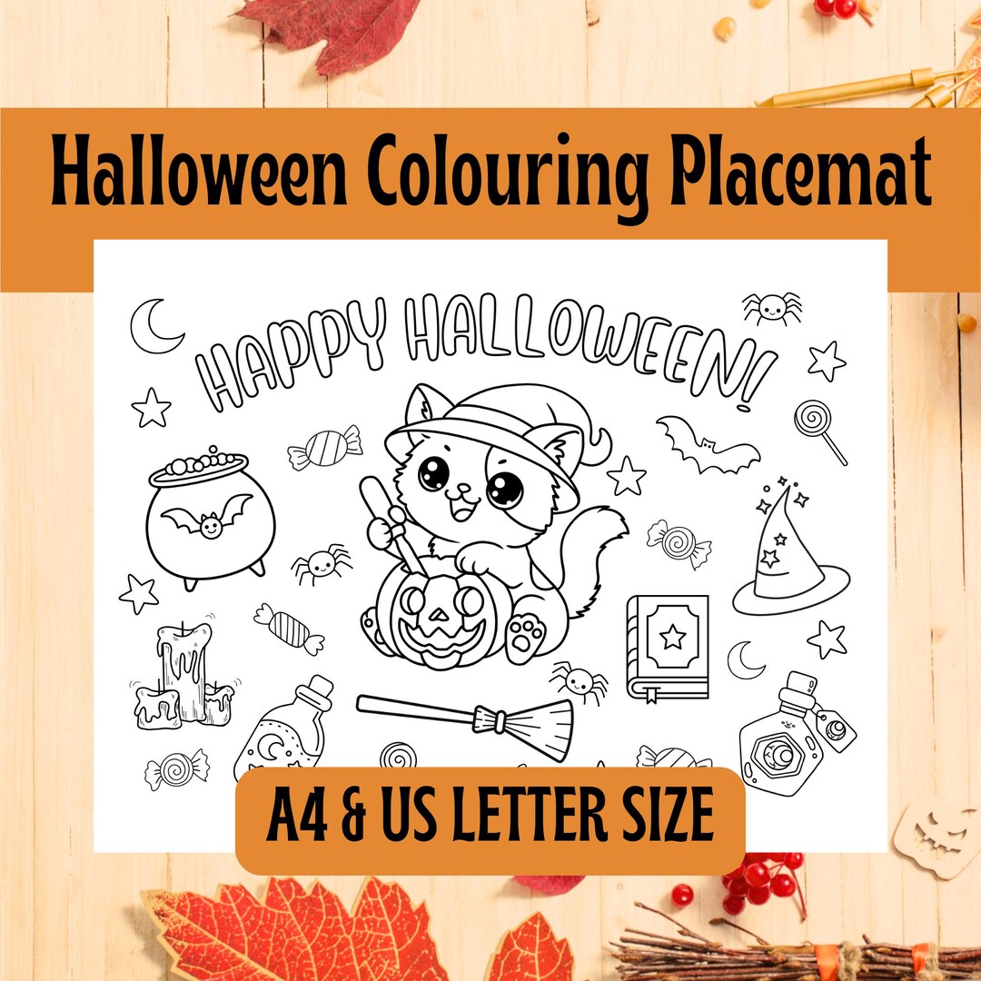 Halloween Colouring Placemat Printable PDF Digital Download Kids ...