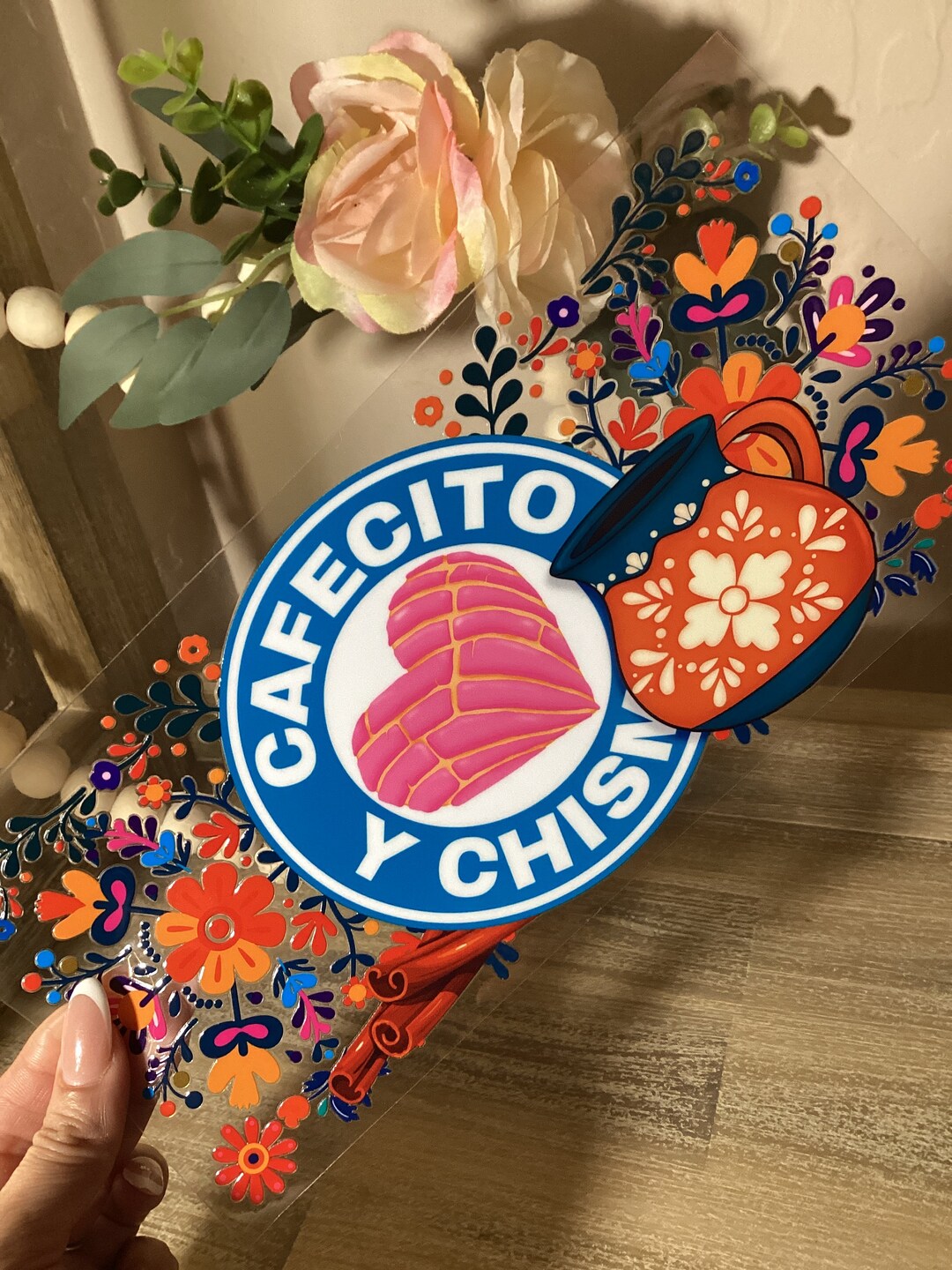 Cafecito Y Chisme Uv Dtf With Flowers 16oz Wrap. Ready to Use - Etsy