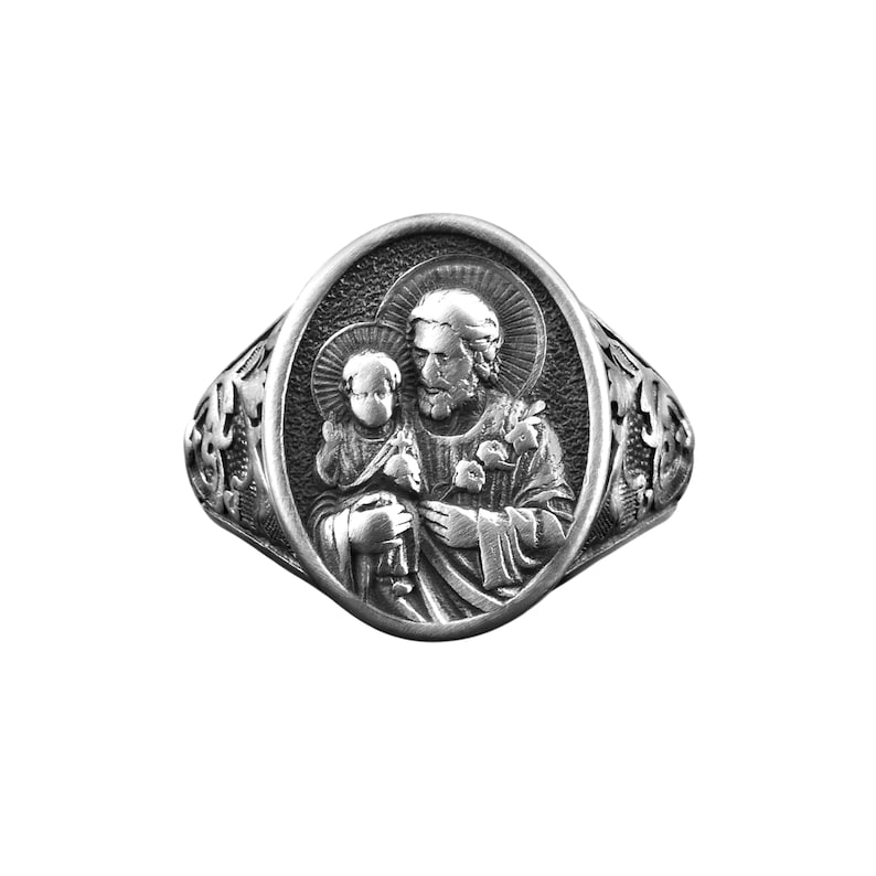 Handmade Saint Joseph Silver Ring for Men, Engraved Baby Jesus With St ...
