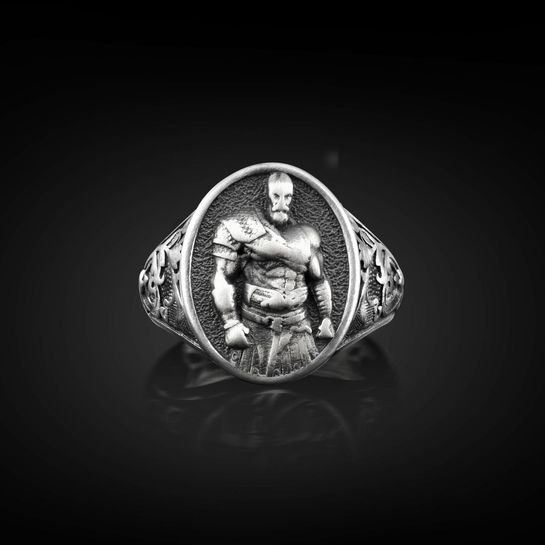 Kratos God of War Men Signet Silver Men Gamer Ring, Greek Mythology ...