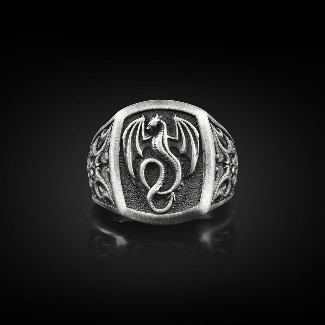 925 Sterling Silver Dragon Men Signet Ring, Japanese Longwang Dragon ...