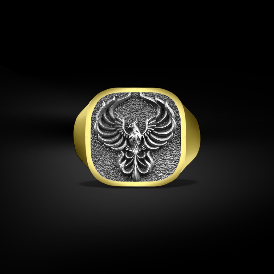 Birth by Fire Phoenix 925K Silver Men Ring, Gold Plated Silver Greek ...