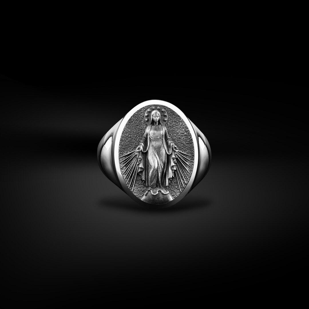Unique Milagrosa Mary Signet Pinky Ring in 925ksilver, Miraculous ...