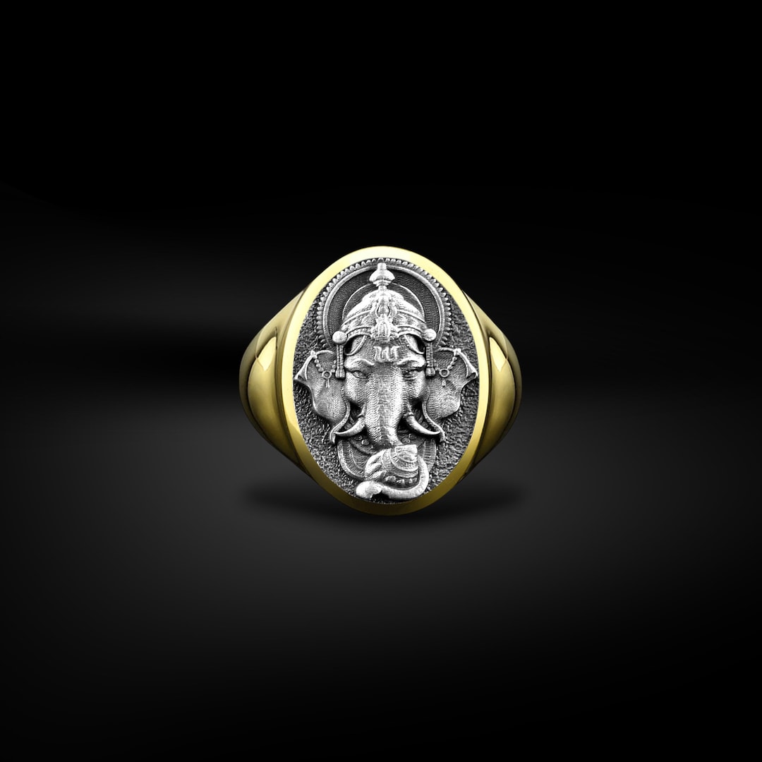 Dainty Namaste Elephant Signet Men Sterling Silver Ring, Mystical ...