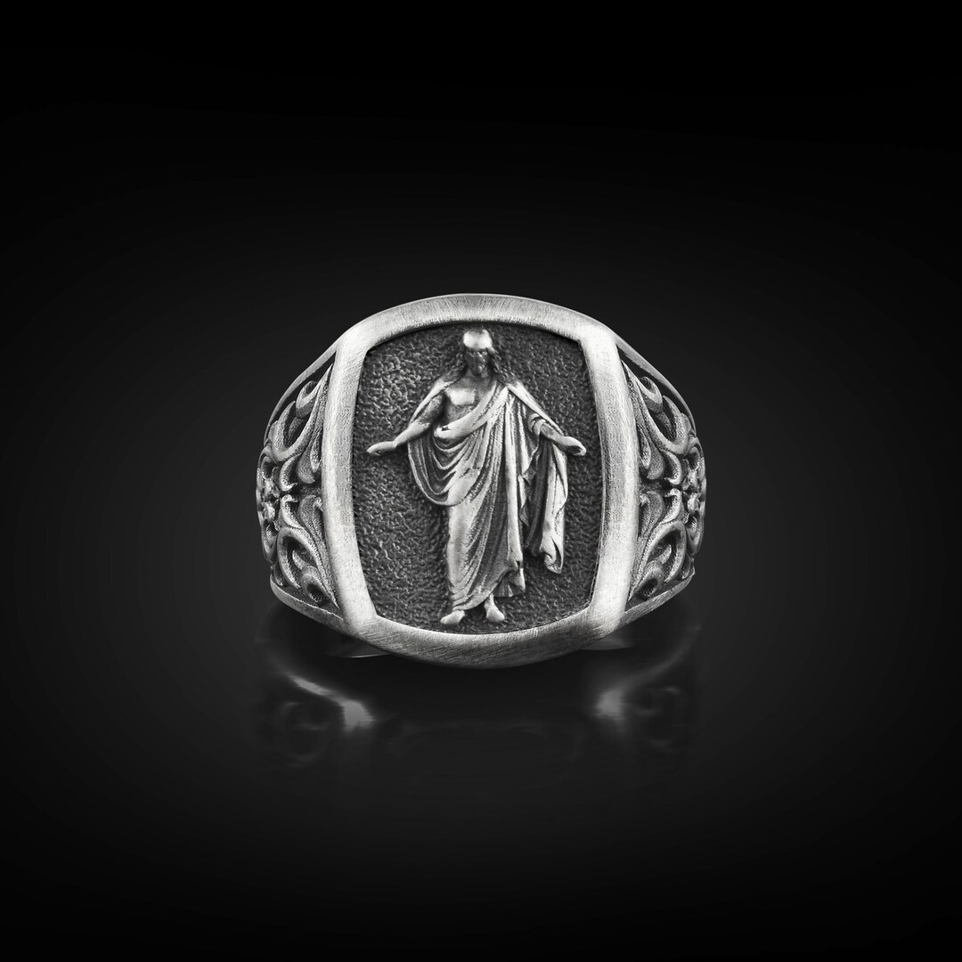 Handmade Resurrected Jesus the Christus Silver Signet Ring, Risen Jesus ...
