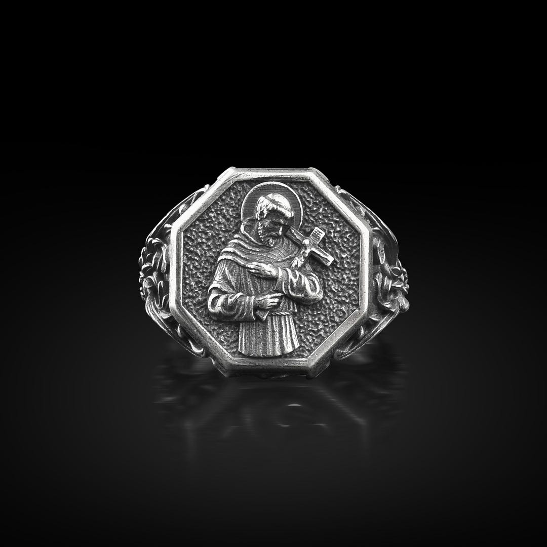 Saint Francis Signet Ring: Engraved Sterling Silver Catholic Ring - Etsy