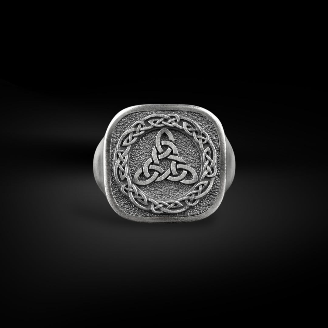 Handmade Triquetra Unique Signet Ring Men, Engraved Trinity Celtic Knot ...