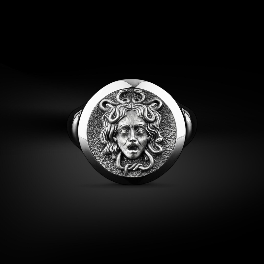 Greek Gordon Classic Medusa Signet Ring Men in Sterling Silver, Greek ...