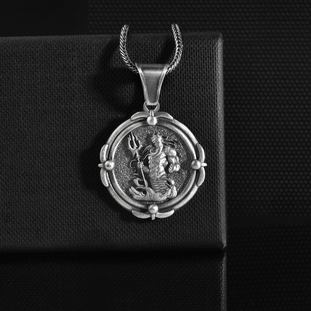 Poseion the God of Sea Silver Men Neckalce, Personalized Greek Mythology Pedant for Gift in ...