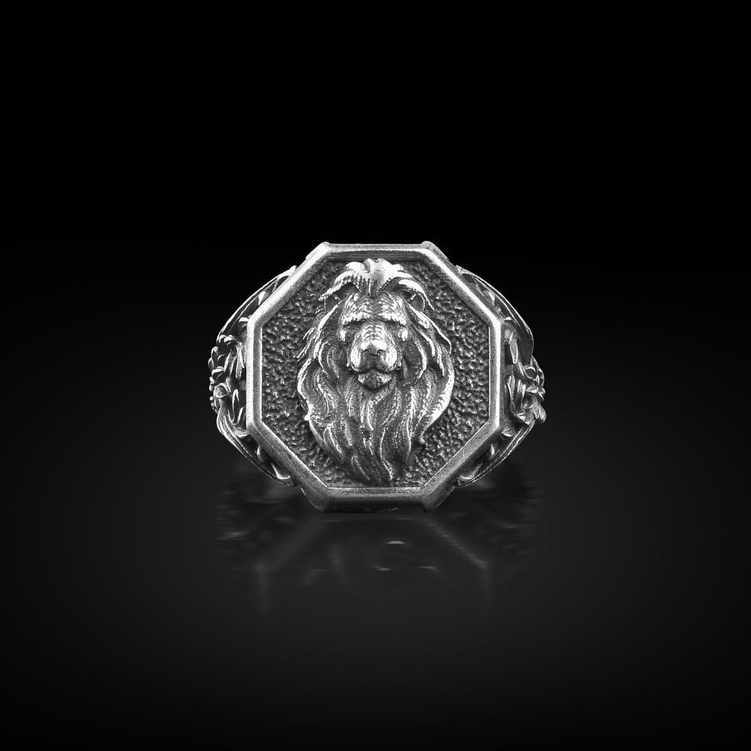 Engraved Lion Head Signet Ring: 925 Sterling Silver Leo Zodiac - Etsy