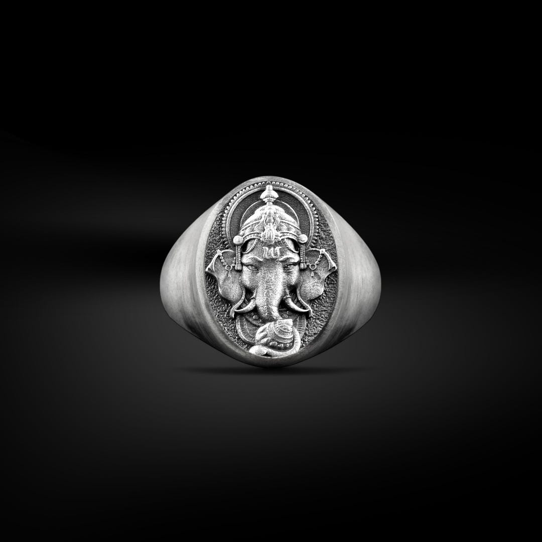 Dainty Namaste Elephant Signet Men Ring in Sterling Silver, Mystical ...