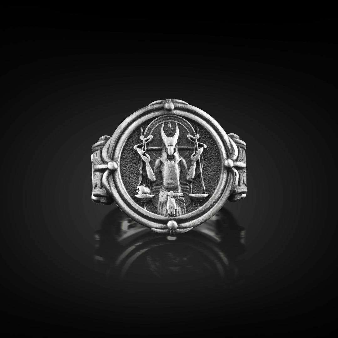 Anubis Engraved Men Signet Ring in Silver, Ancient Egyptian Goddess ...