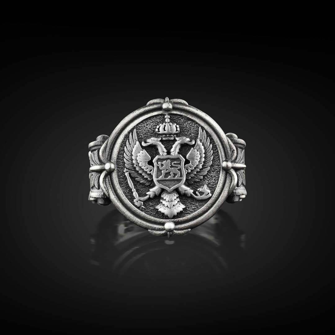 Double Headed Eagle Signet Silver Men Ring, Sterling Silver Fantasy Men ...