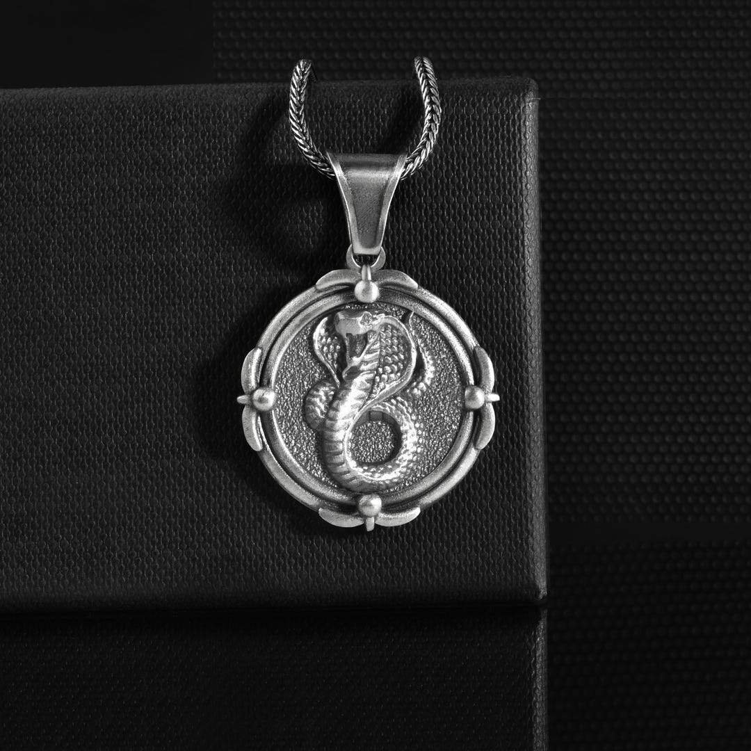 King Cobra Medal Men Necklace in Oxidized Silver, Handmade Personalized ...