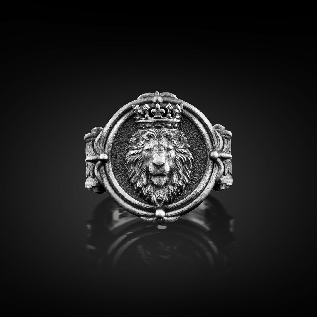 Lion King Engraved Sterling Silver Pinky Ring, Handmade Unique Fantasy ...