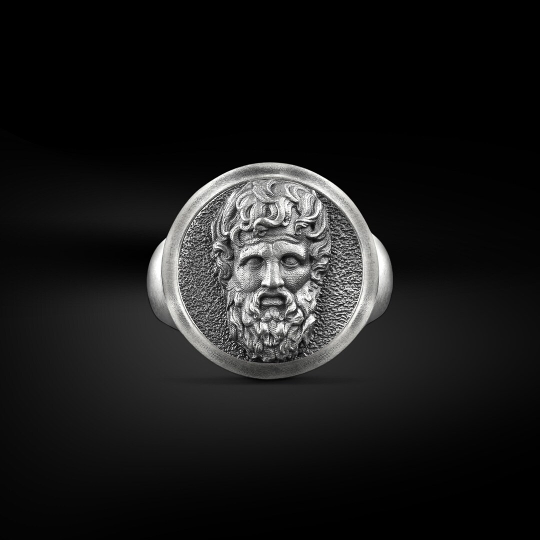 Father of the Gods Zeus Signet Men Ring in Sterling Silver, Greek ...