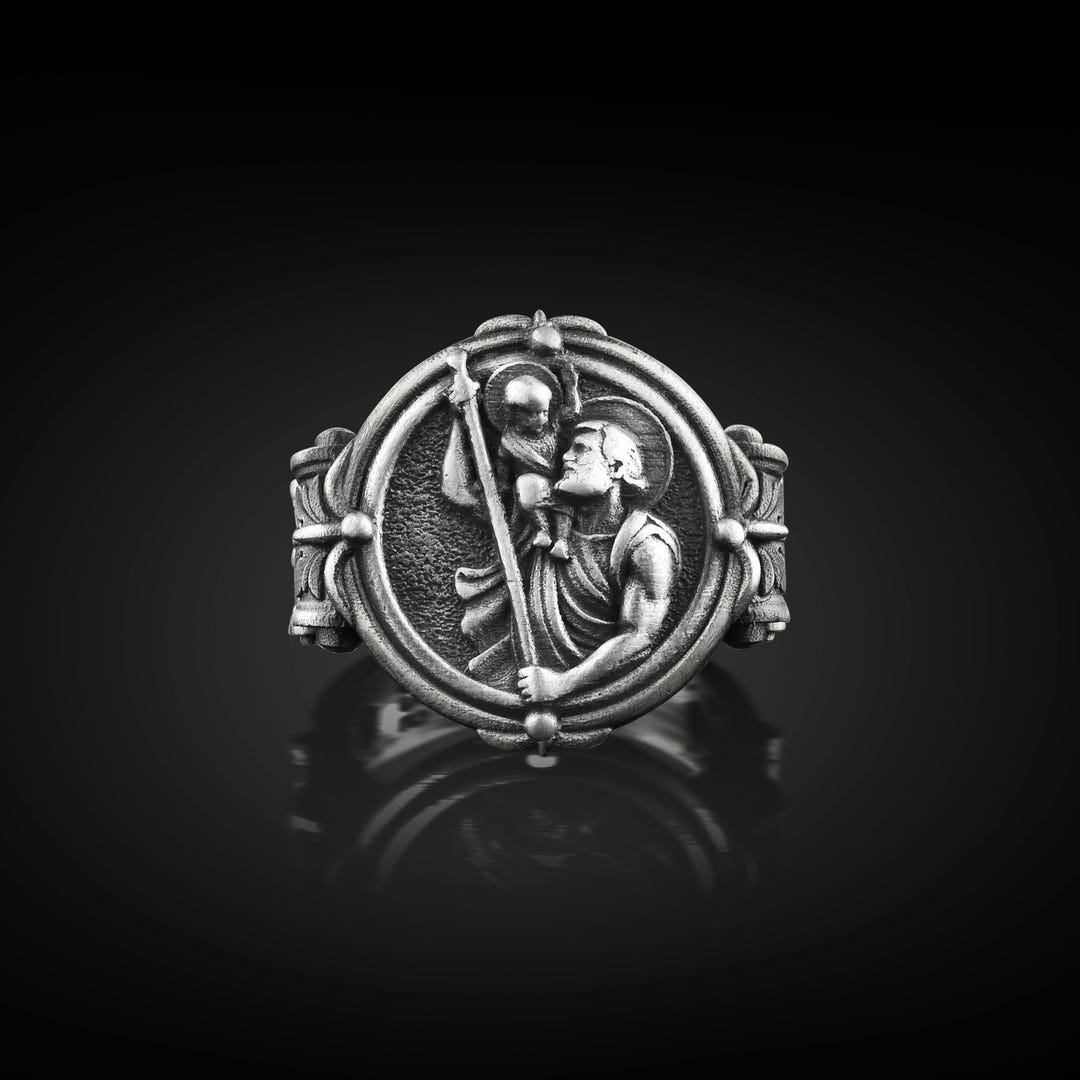 Saint Christopher Signet Ring for Men, Sterling Silver Men Saint ...