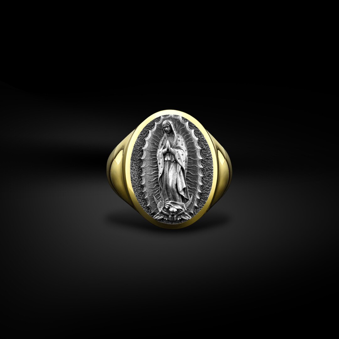Lady of Guadalupe Signet Pinky Sterling Silver Ring for Men, Guadalupe ...