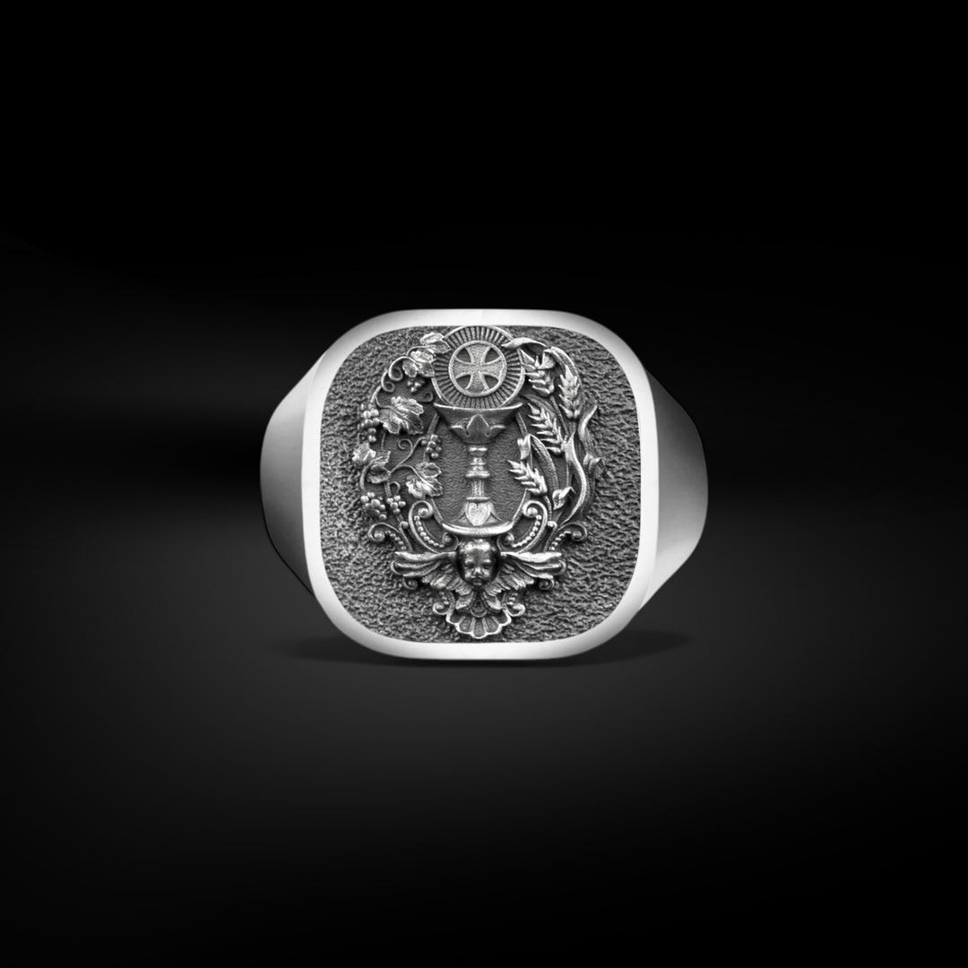Christian Holy Communion or Lord's Supper Silver Signet Ring for Men ...