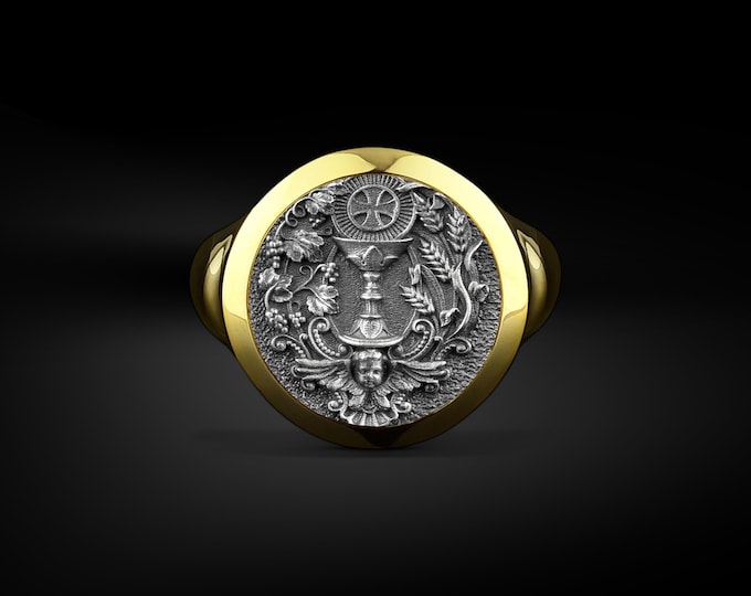 Eucharist Holy Communion Silver Men Ring, Unique Design Christan Ring ...