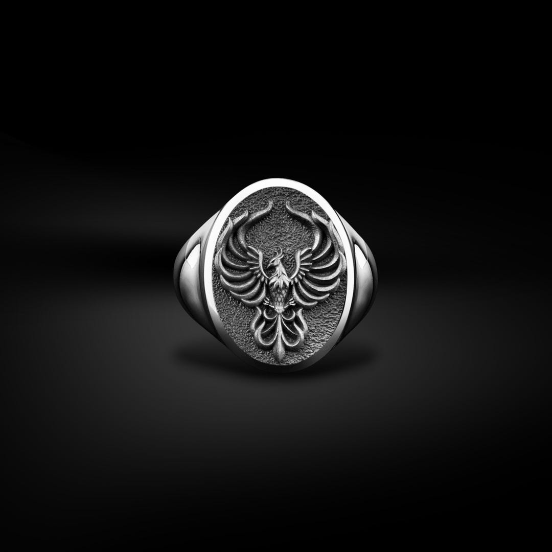 Reborn Phoenix Bird Signet Men Ring in Sterling Silver, Greek Mythology ...