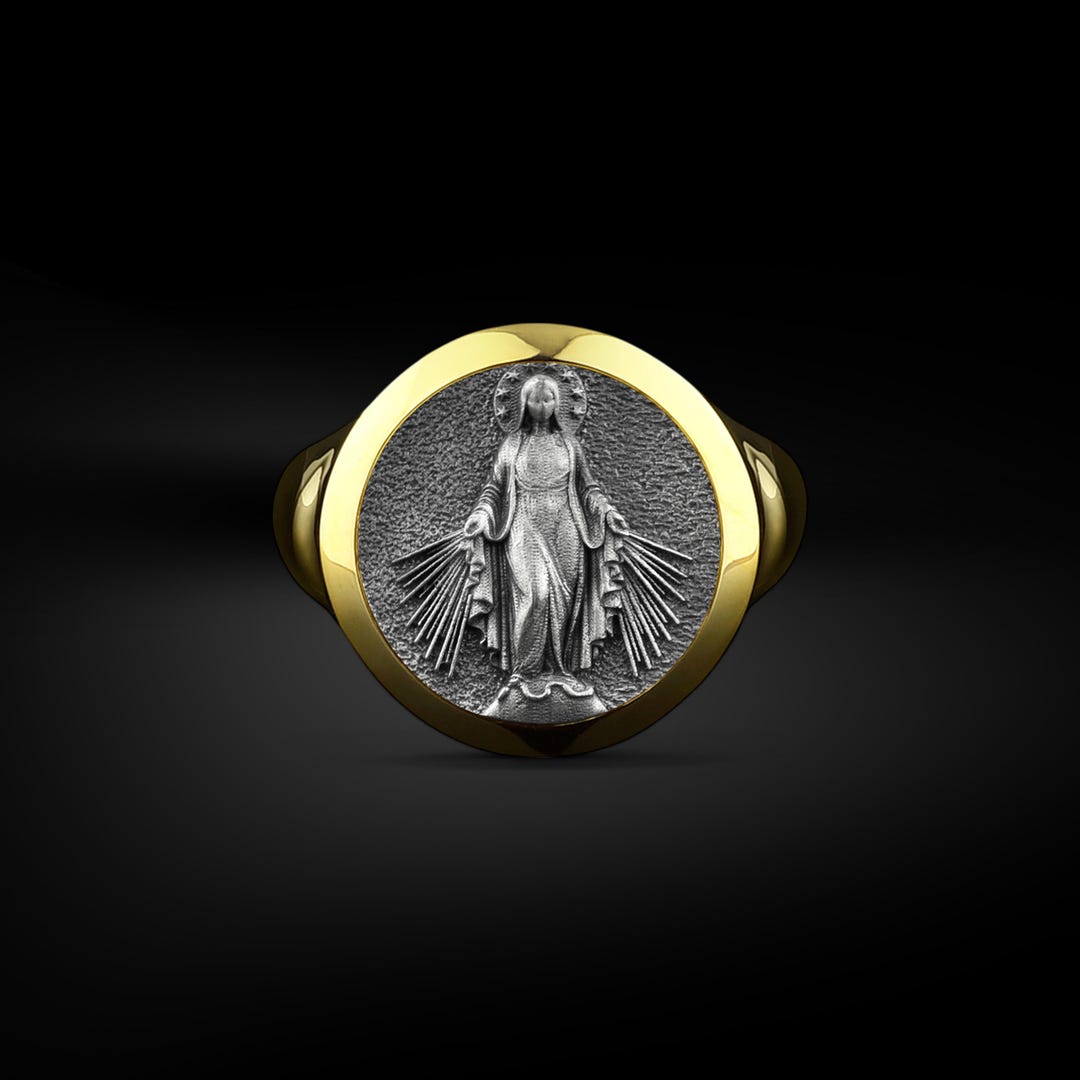 Handamde Milagrosa Mary Signet Pinky Ring in Sterling Silver ...