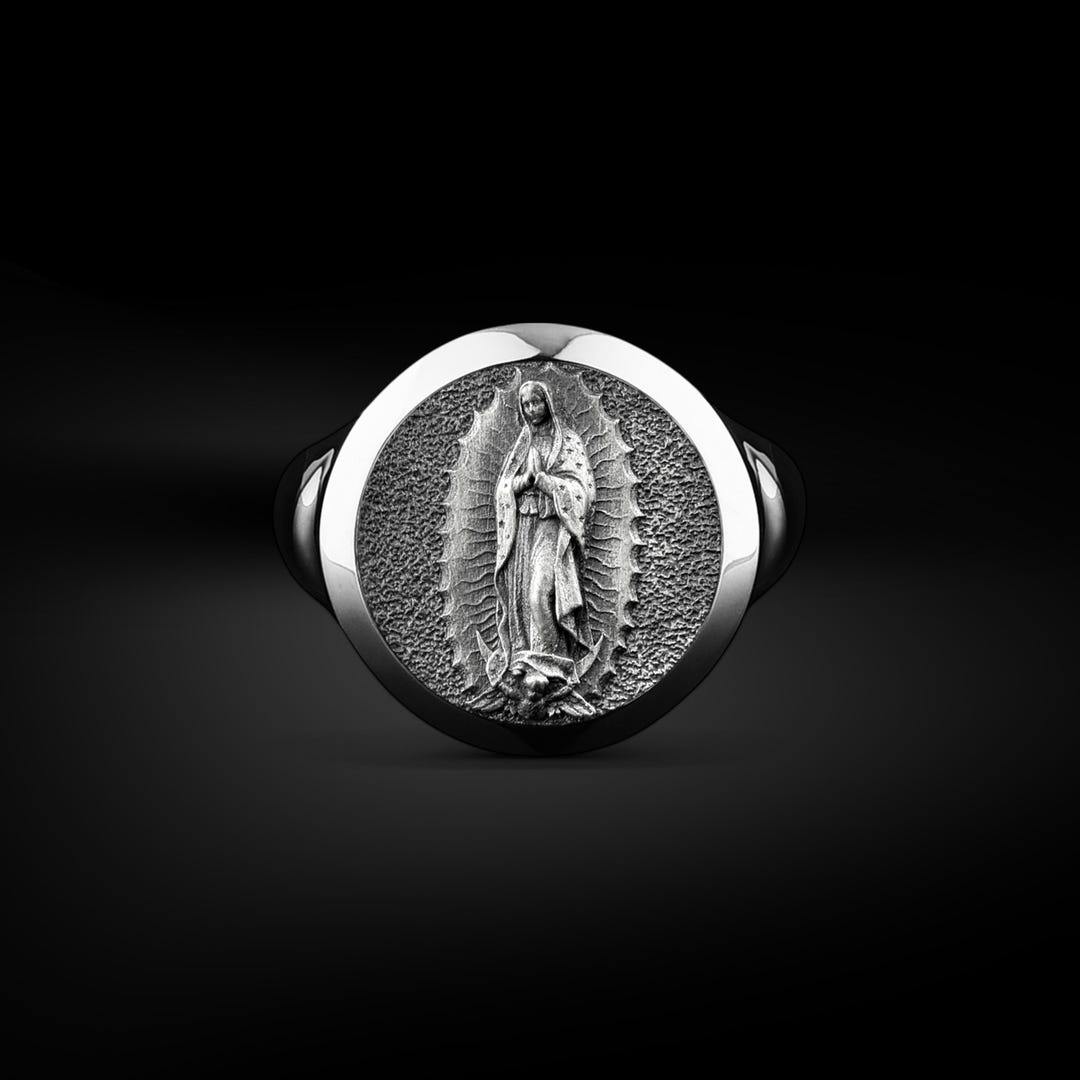 Handmade Guadalupe Virgin Mary Signet Men Ring in Sterling Silver ...