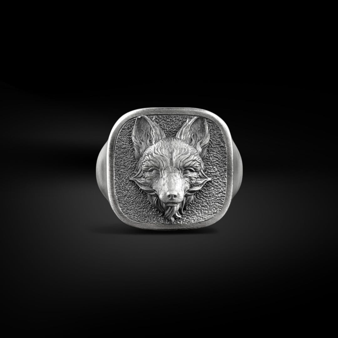 Unique Kitsune Fox Sterling Silver Signet Men Ring, Japanese Mythology ...