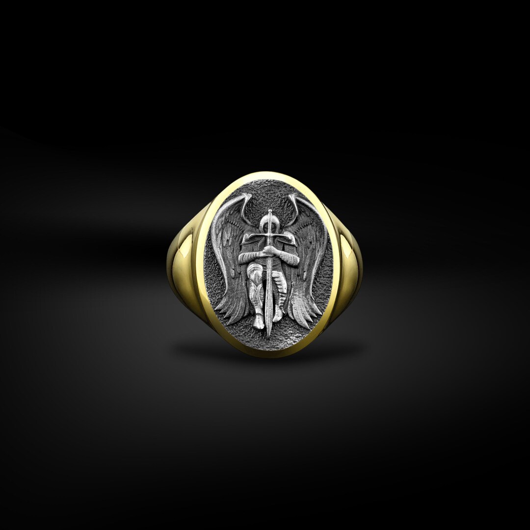 Archangel Raphael Silver Signet Ring for Men, St Raphael Religious ...