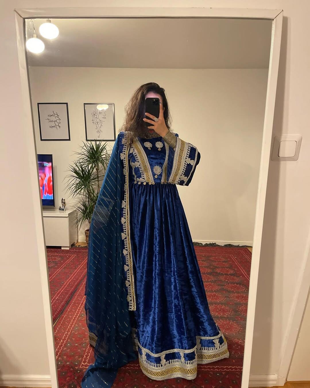 Royal Blue Afghan Traditional Dress – Kuchi Dress With Gold Embroidery ...