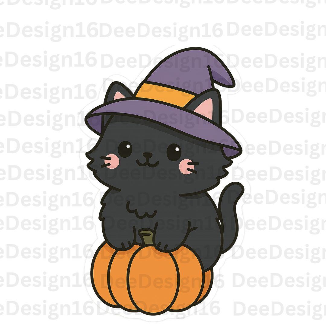 Halloween Black Cat PNG Bundle Cute Witch Cat Stickers, Kawaii Kitty ...