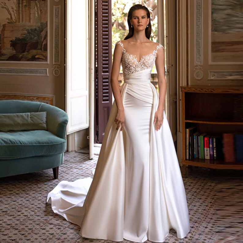 Lace Mermaid Bridal Gown With Detachable Tail and Applique Detailing ...