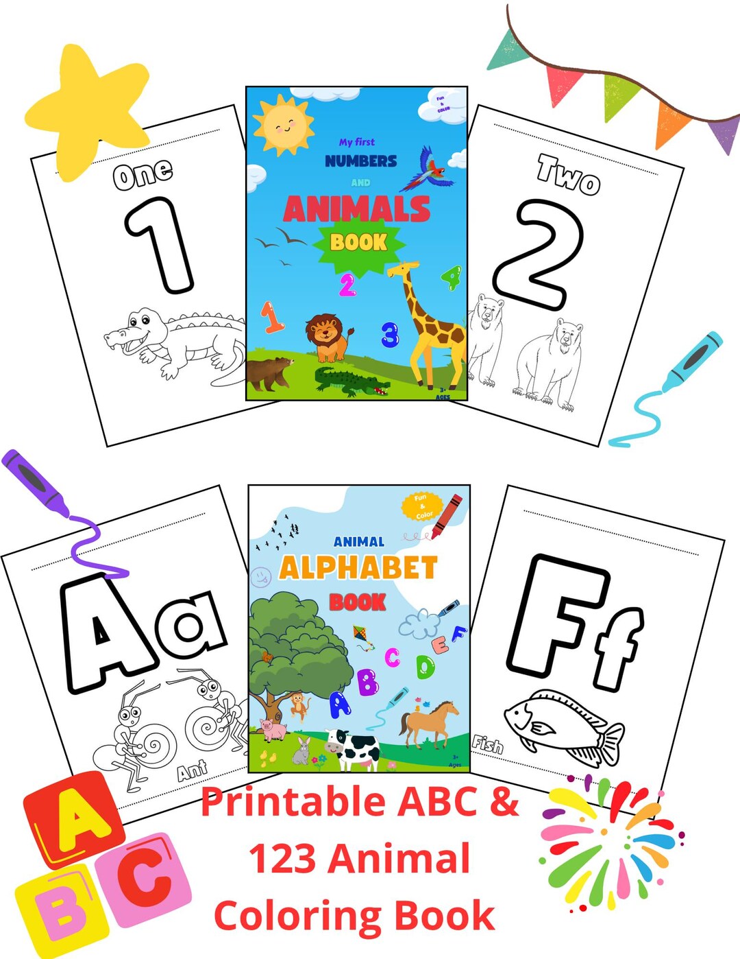 ABC & 123 Animal Coloring Book for Kids - Fun Learning Printables - Etsy